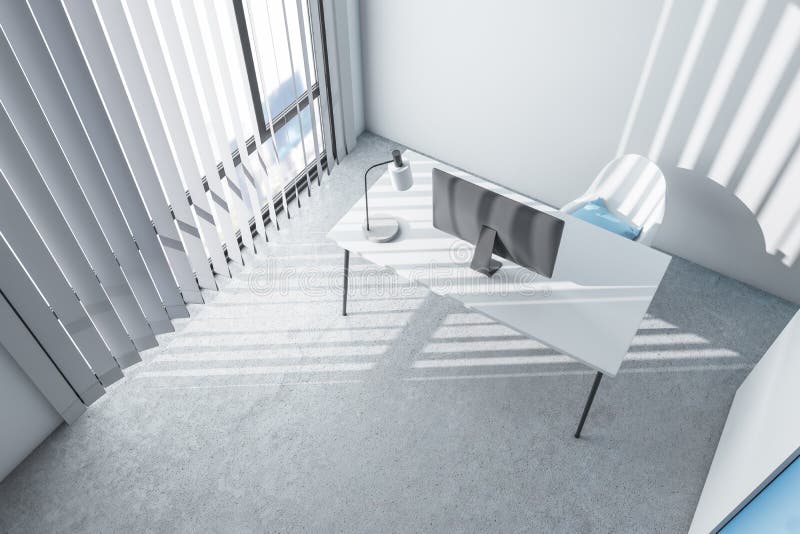 Minimalistic Light Grey Home Office Workplace with Daylight. Stock ...