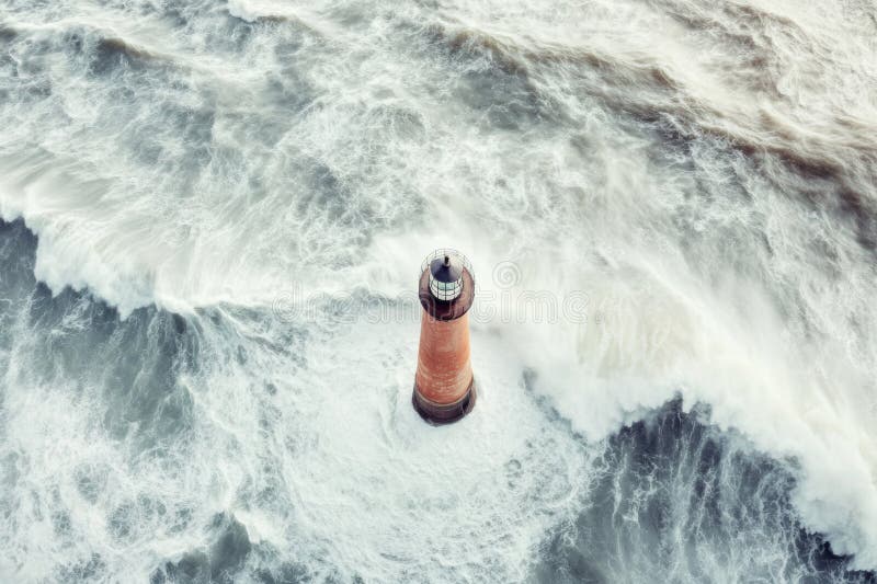 Minimalistic Lighthouse Surrounded by Powerful Waves in a Stormy Sea ...