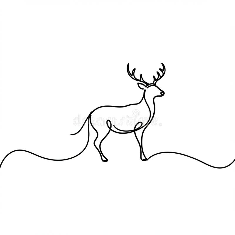 Minimalistic Line Drawing of a Deer with Antlers. Created Using a ...