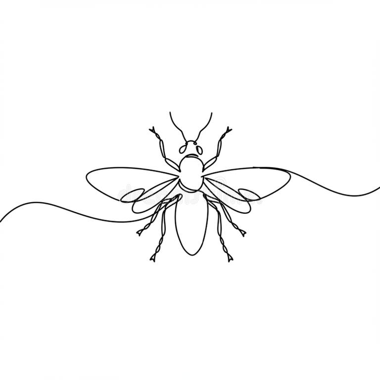 Minimalistic Line Drawing of a Flying Insect, Like a Bee or Fly, Using ...