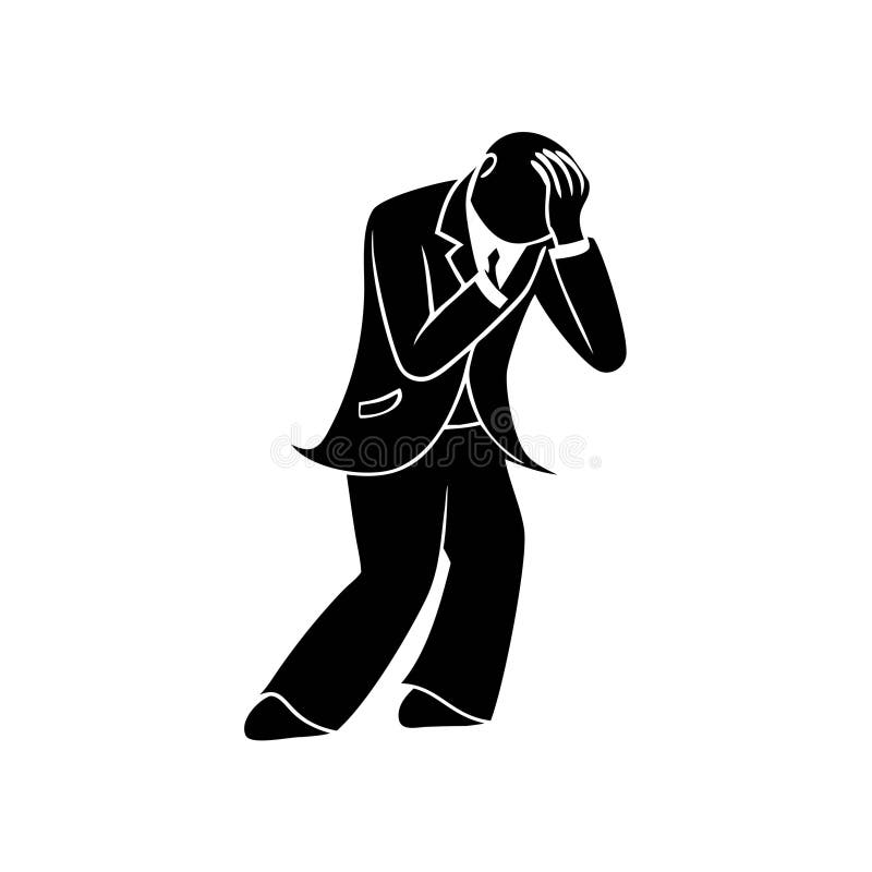Minimalistic Line Drawing of a Man in a State of Distress Stock Vector ...