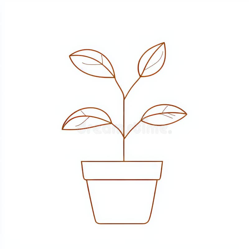 A Minimalistic Line Drawing of a Potted Plant Featuring Many Leaves ...