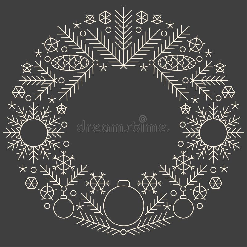 Minimalistic Linear Christmas Round Ornament Stock Vector ...