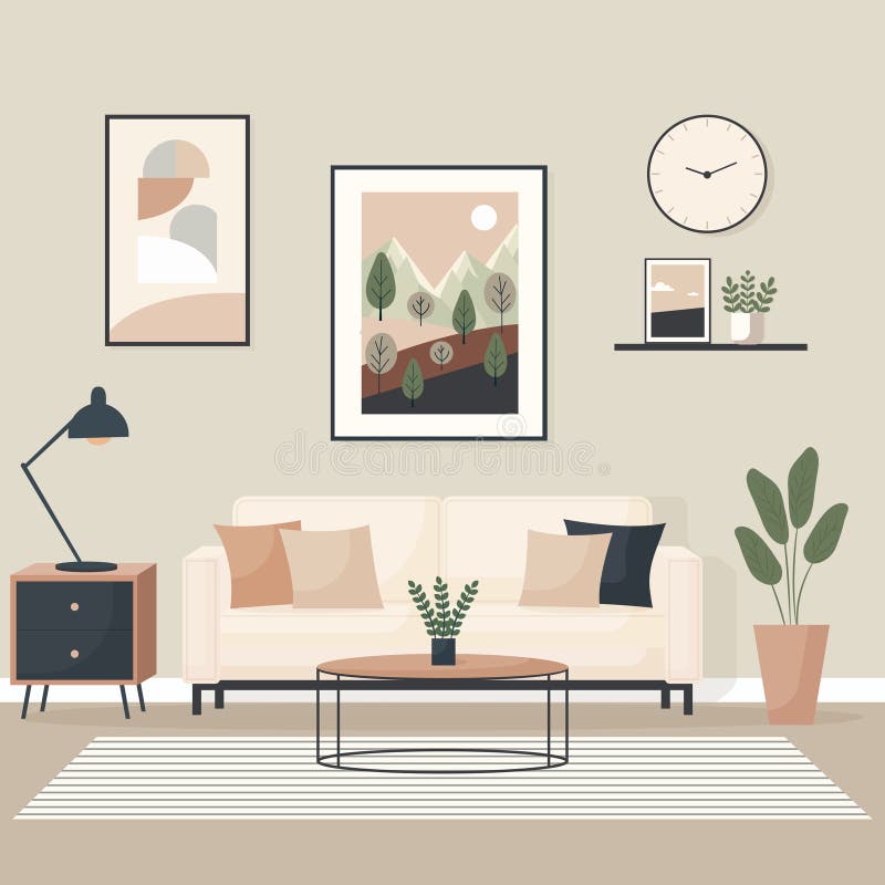 Minimalistic Living Room Flat Style Vector Illustration Stock Vector ...