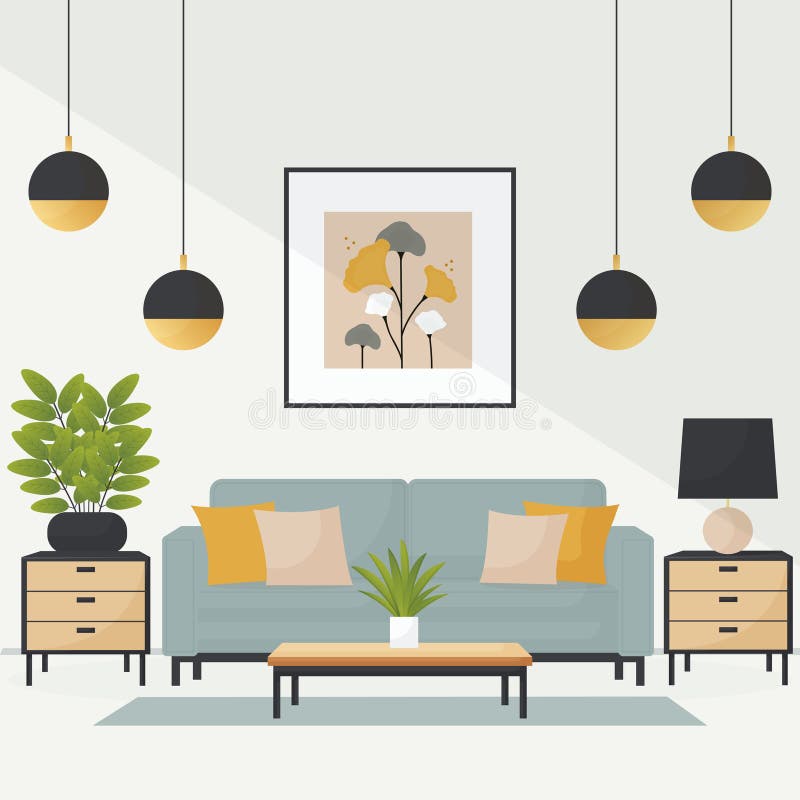 Minimalistic Living Room Interior Design Flat Illustration Stock Vector ...