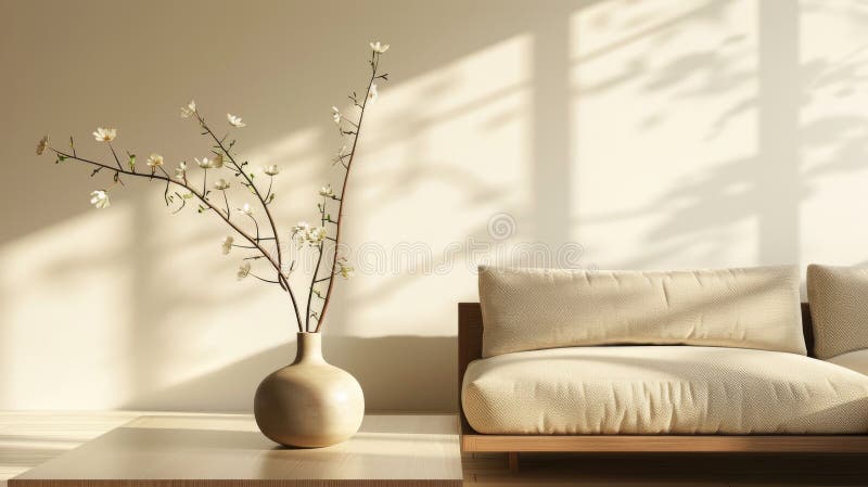 Minimalistic Living Room with Modern Sofa and Decorative Vase, Sunlight ...