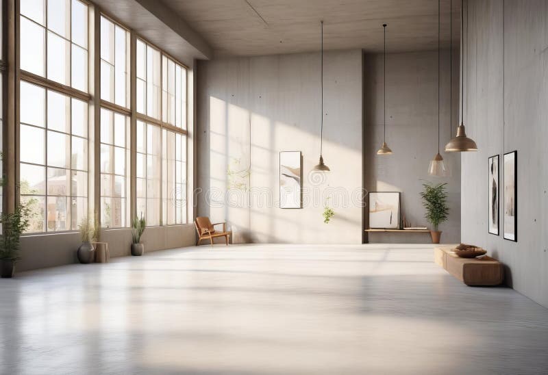 A Minimalistic Loft Interior with Concrete Background Stock ...