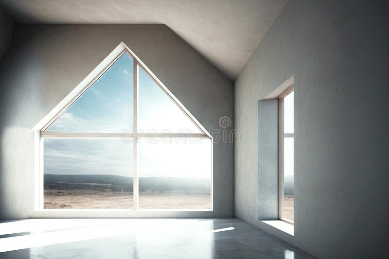 Minimalistic Loft Interior with Window To Sky Stock Illustration ...
