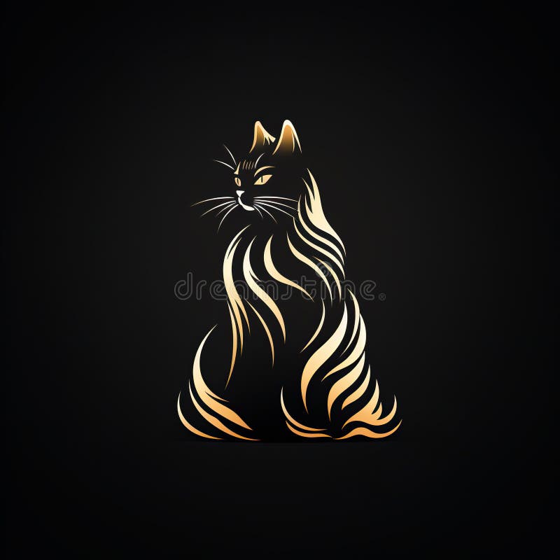 Minimalistic Logo Symbol with Cat on a Black Background Stock ...