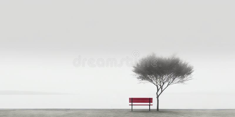 Minimalistic Loneliness Concept. Red Bench Under a Tree Stock ...