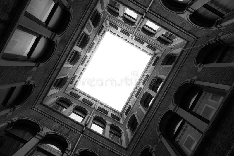 Minimalistic Low Angle of a Square Building in a Grayscale Stock Photo ...