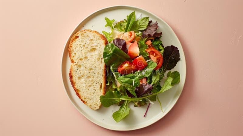 Minimalistic Lunch Scene with a Salad and a Side of Bread Stock ...