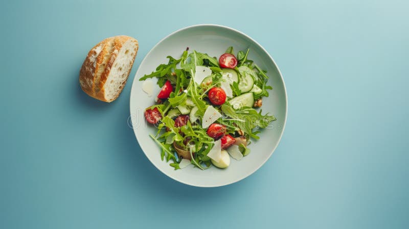 Minimalistic Lunch Scene with a Salad and a Side of Bread Stock ...