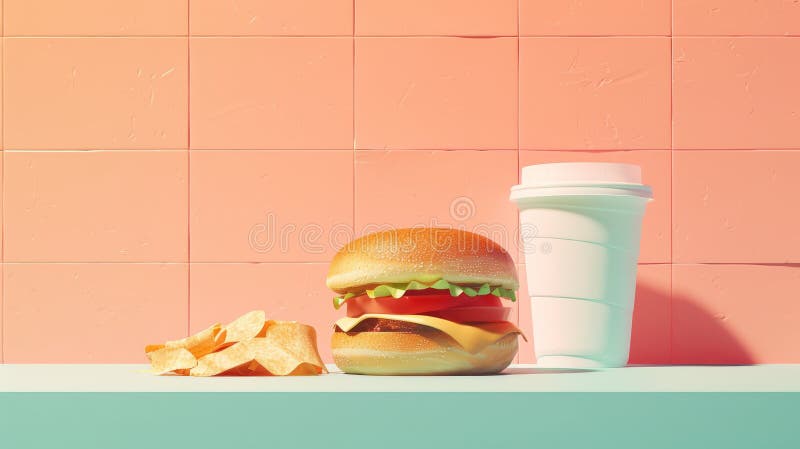 Minimalistic Lunch Scene with a Sandwich and a Side of Chips Stock ...