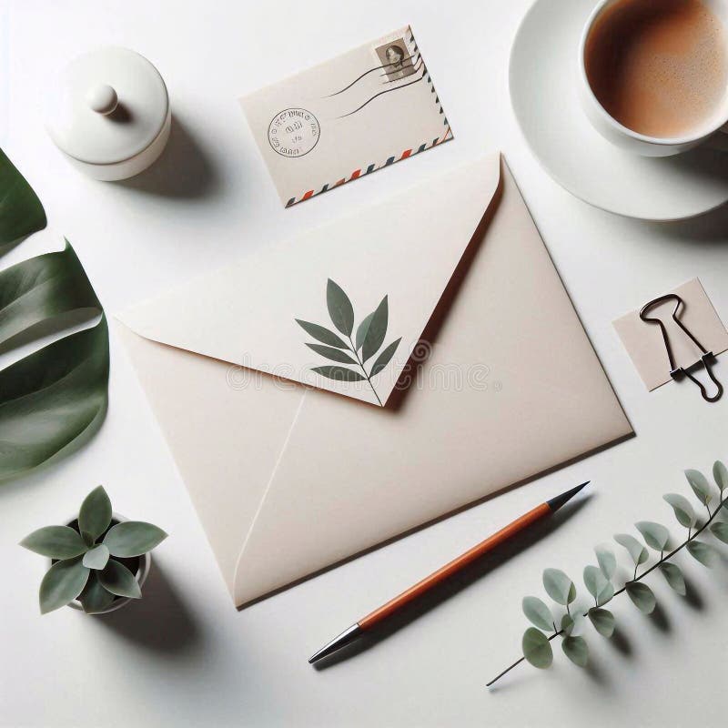 Minimalistic Mail Envelope on White Table. Generated AI Stock ...