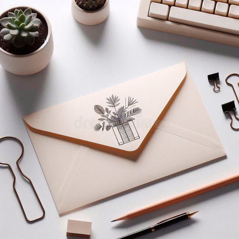 Minimalistic Mail Envelope on White Table. Generated AI Stock ...