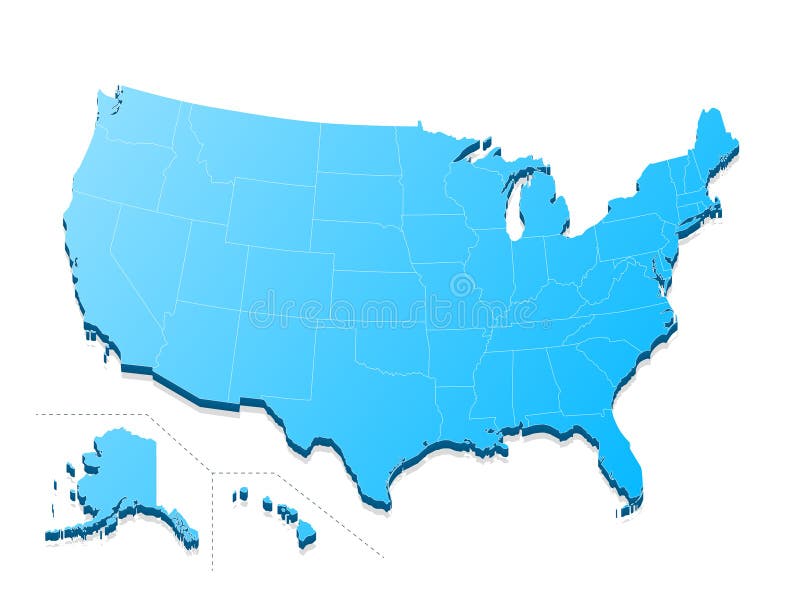 Minimalistic Map of USA Blue Color on White Raster Stock Illustration ...