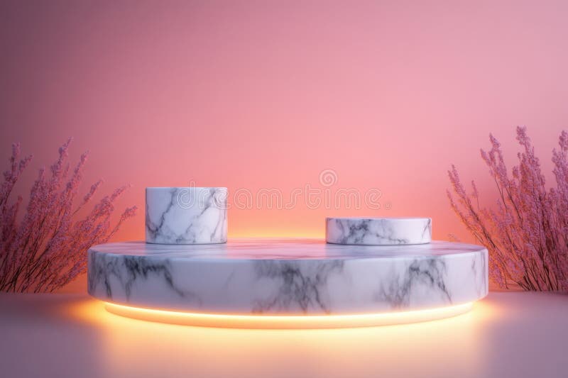 Minimalistic Marble Display Stand Illuminated with Warm Light and Soft ...