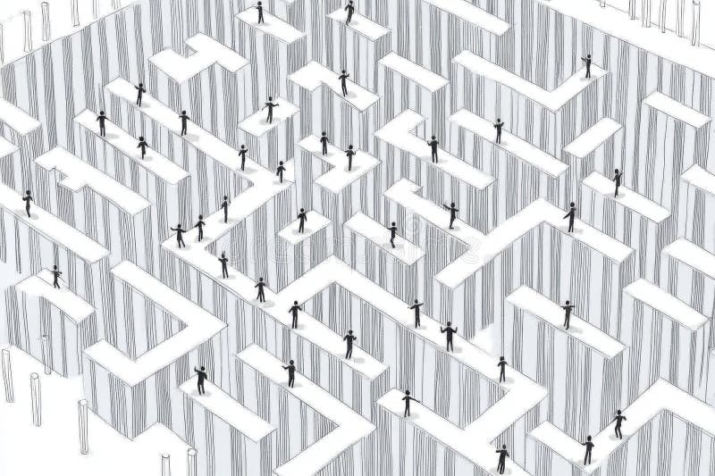 Minimalistic Maze Design with Figures Navigating a Labyrinth for ...