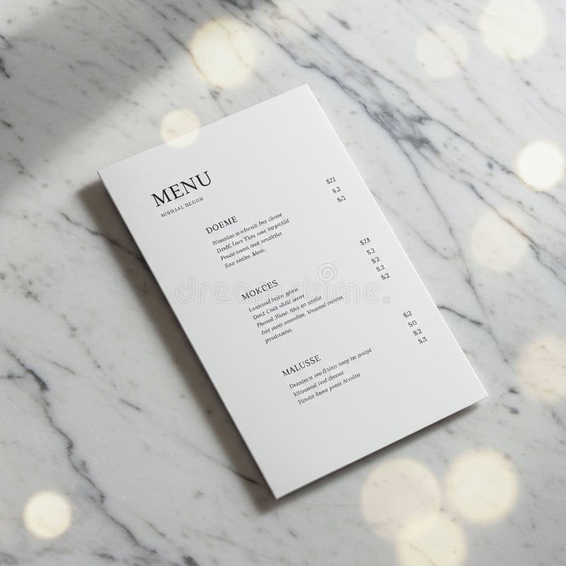 Minimalistic Menu Placed on a Marble Surface. the Menu is Titled "Menu ...