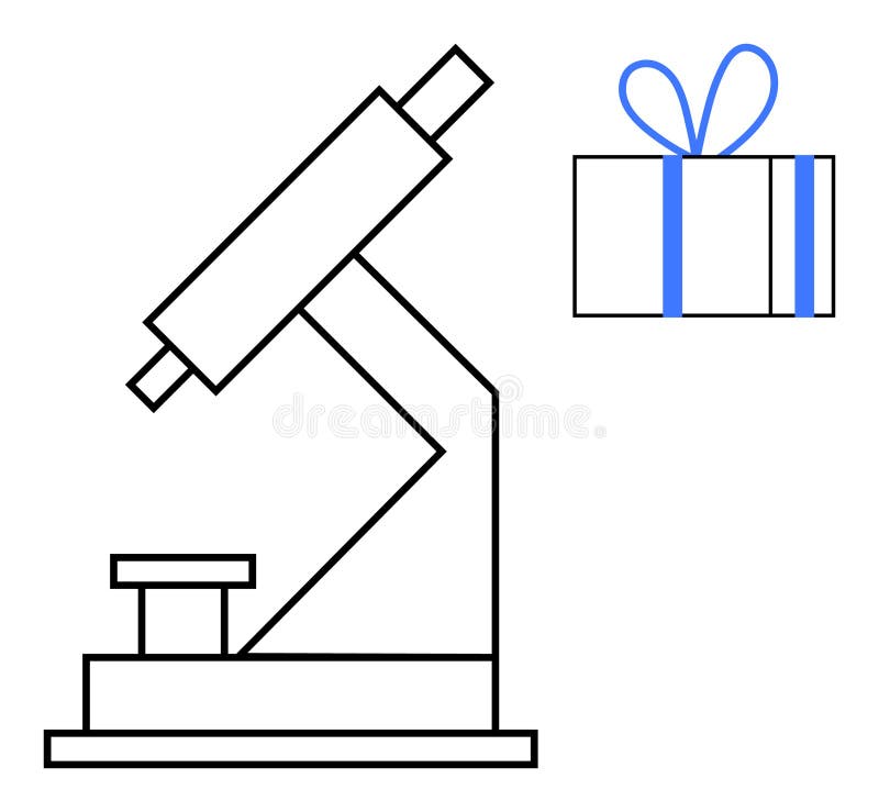 Minimalistic Microscope and Gift Box Representing Research and ...