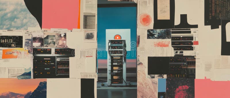 Minimalistic Mixed Media Collage Featuring Technology and Data Center ...