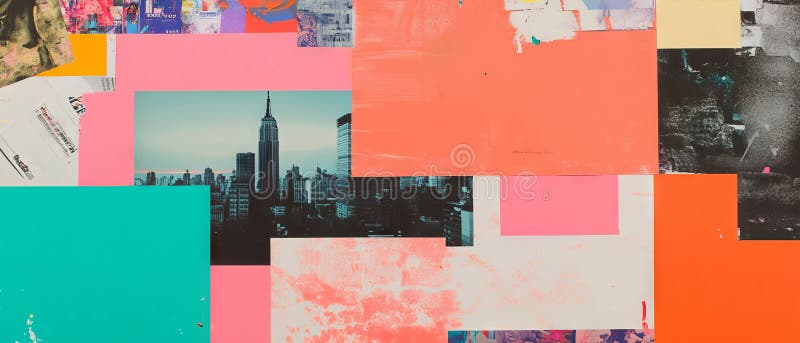 Minimalistic Mixed Media Collage Featuring Urban Skyline Geometric ...