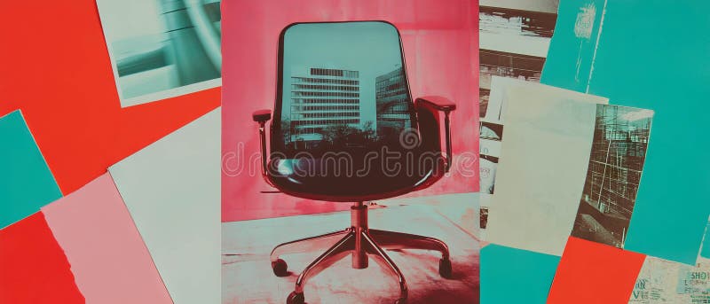 Minimalistic Mixed Media Collage Showcasing an Office Environment with ...