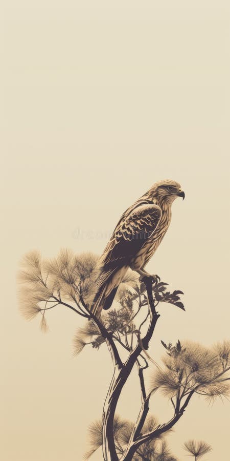 Minimalistic Mobile Wallpaper: Delicate Line Drawing of Hawk Perched on ...