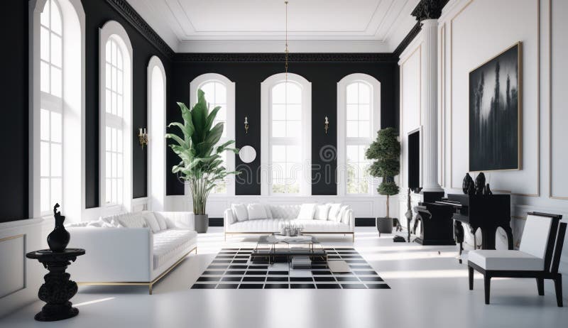 Minimalistic Modern Black and White Interior Design, Generative AI ...