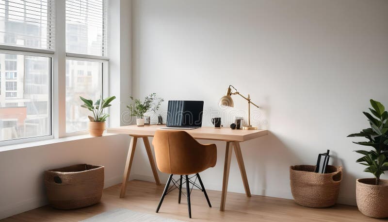 Minimalistic Modern Desk in Use during a Productive Workday. AI ...
