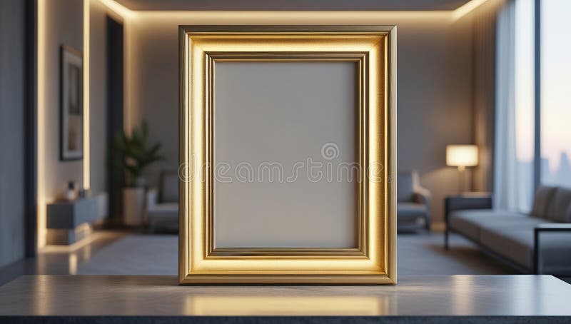 A Minimalistic and Modern Interior Scene Featuring a Prominent Golden ...