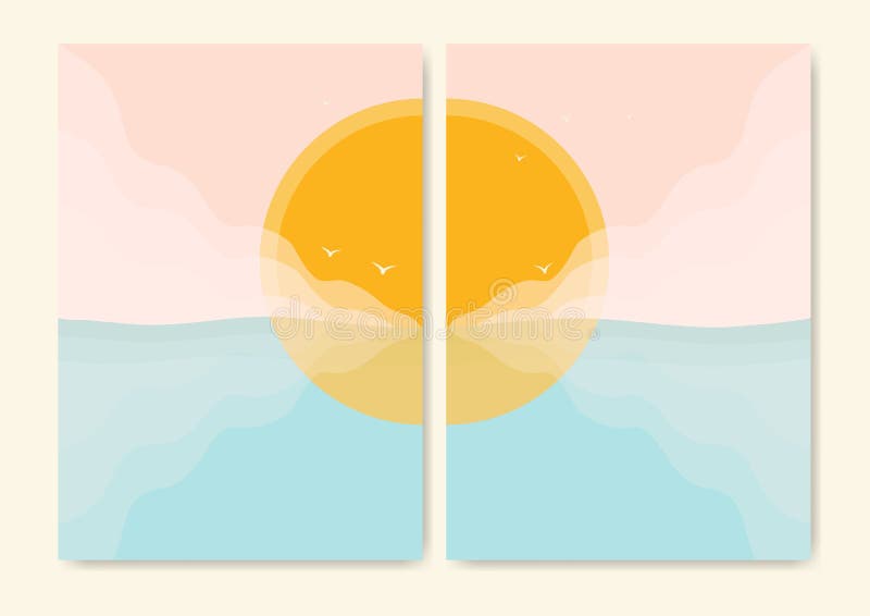 Minimalistic Modern Ocean Side Print. Ocean Wave and Sun Stock Vector ...