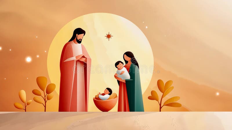Minimalistic Nativity Scene in Flat Design, Using Clean Lines and Solid ...