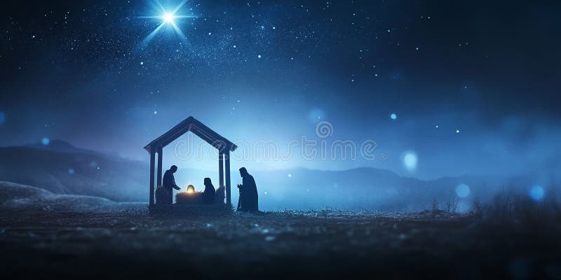 Minimalistic Nativity Scene with Space for Text. Bethlehem Night with ...