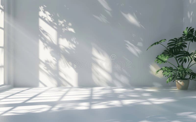 Minimalistic Natural Background with Window and Tree Leaf Shadows on ...