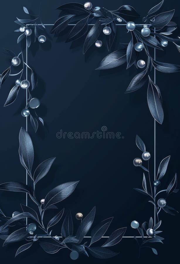 Minimalistic Navy Blue Rectangle with White Botanical Leaves and ...