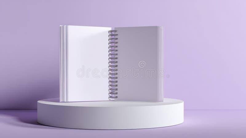 Minimalistic Notebook on Pedestal with Light Purple Background Stock ...