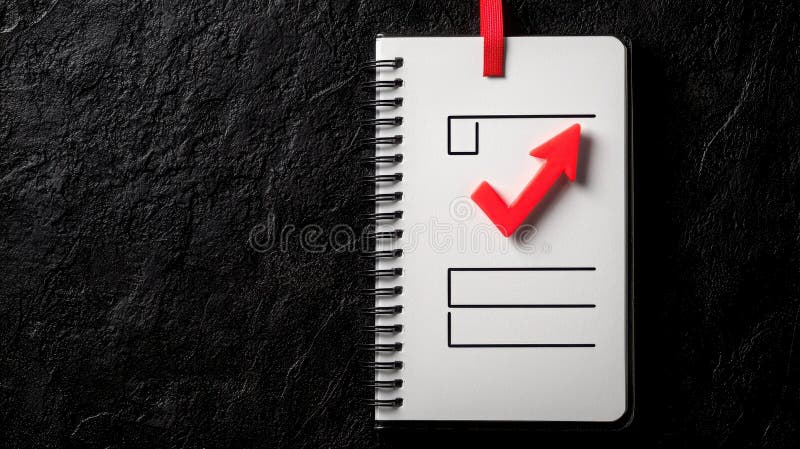 Minimalistic Notebook with Red Arrow Indicator and Checklist Mark for ...