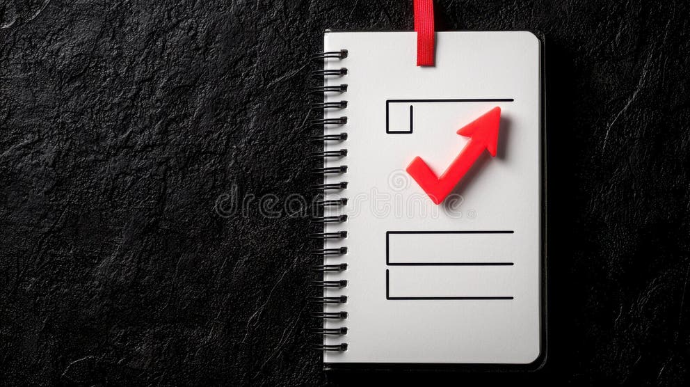 Minimalistic Notebook with Red Arrow Indicator and Checklist Mark for ...