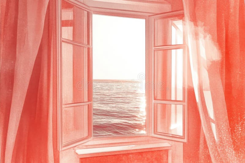 Minimalistic Ocean View through Open Window at Sunset Stock Image ...