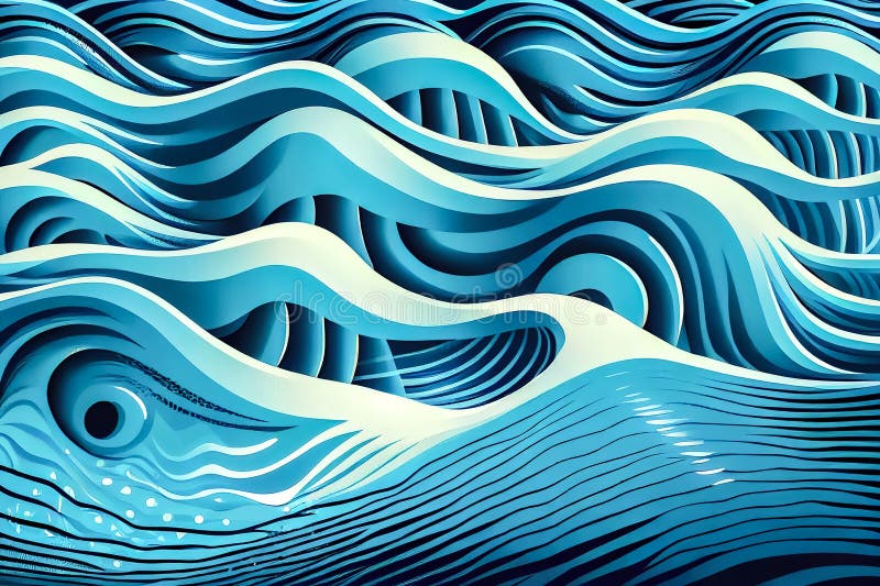 Minimalistic Ocean Waves Illustration. Generative AI Stock Illustration ...