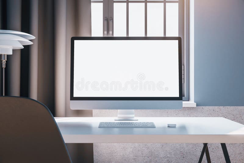 Minimalistic Office and Computer with Empty Screen Editorial Image ...