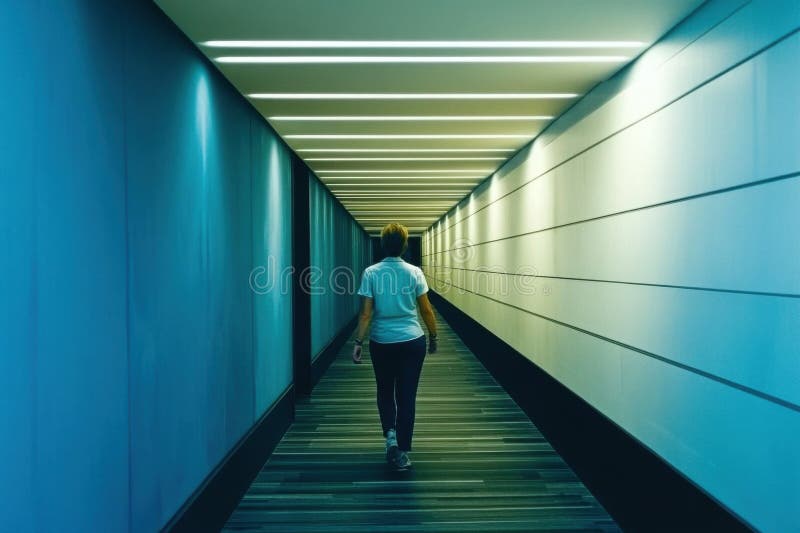 Minimalistic Office Hallway with Modern Lighting and Single Person ...