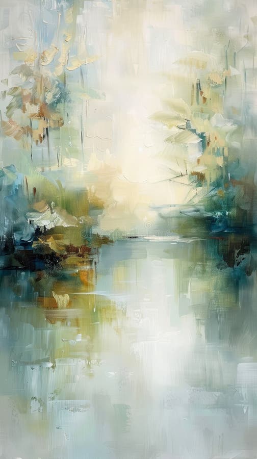 A Minimalistic Oil Painting of a Peaceful Riverside Stock Photo - Image ...