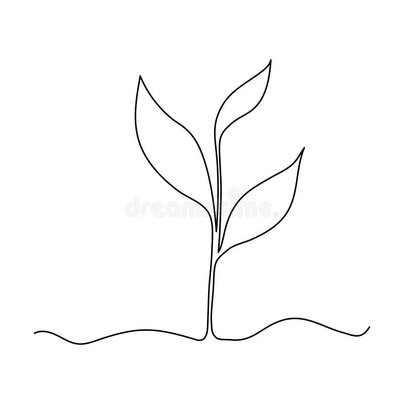 Minimalistic One Continuous Line Young Sprout Growing from the Ground ...