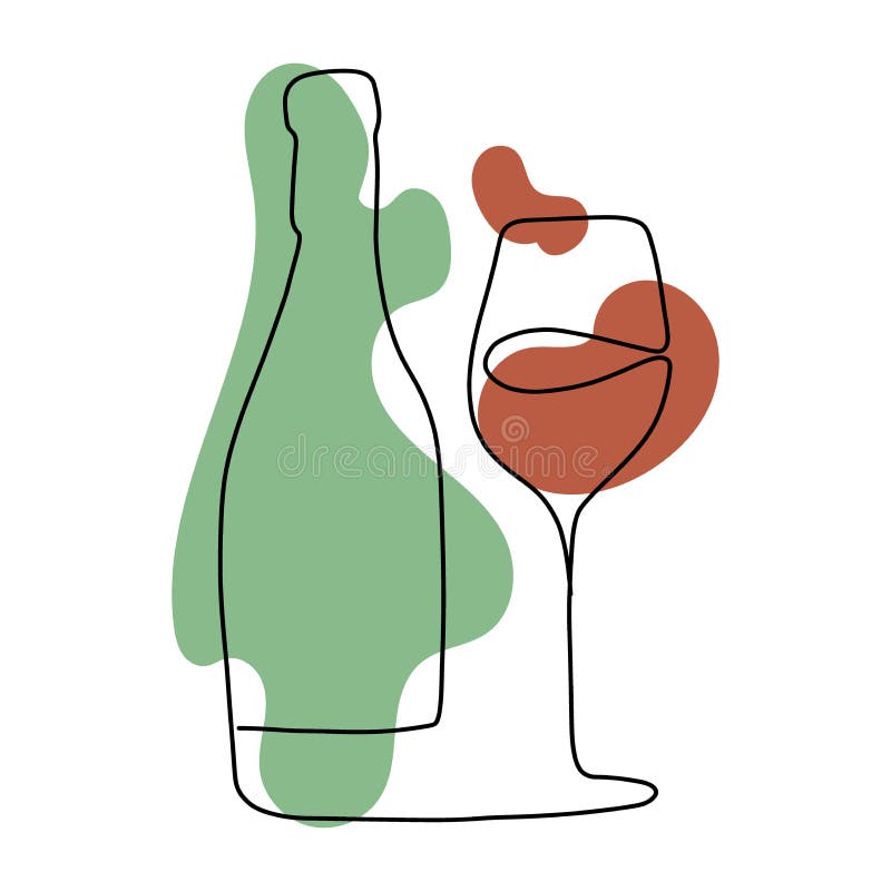 Minimalistic One-line Drawing of a Bottle of Wine and a Glass. Stock ...