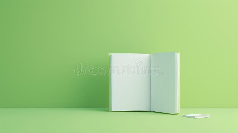Minimalistic Open Book on Green Background with Blank Pages Stock Photo ...