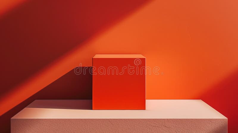 Minimalistic Orange Cube on a Red Background Stock Photo - Image of ...
