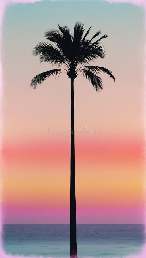 Minimalistic Palm Tree Silhouette Against Gradient Sunset Design ...